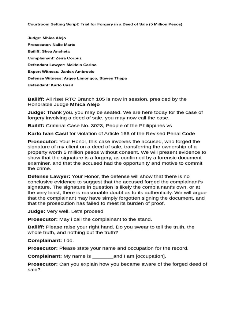 Courtroom Setting Script | PDF | Witness | Prosecutor