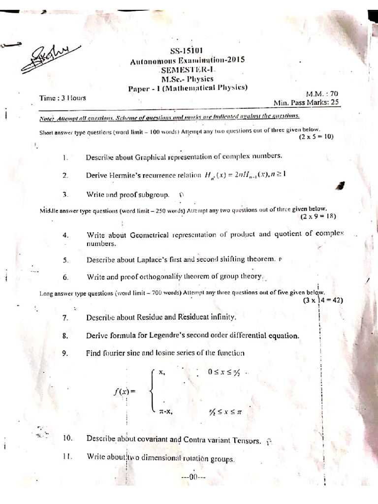 M.SC Physics 1st Semester Question Papers | PDF