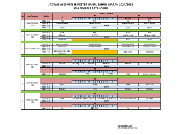 Jadwal Ujian Semester Ganjil 2024-2025 | PDF