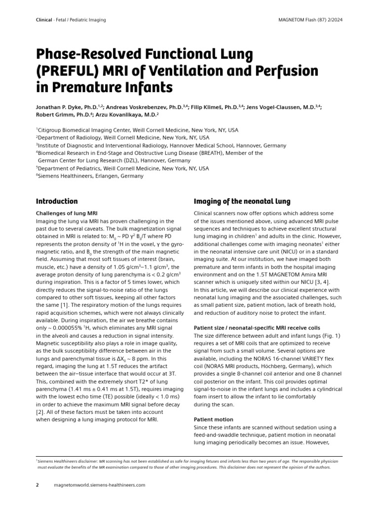 Siemens-Healthineers MRI Dyke PREFUL Infant Lung ISMRM 2024 | PDF ...