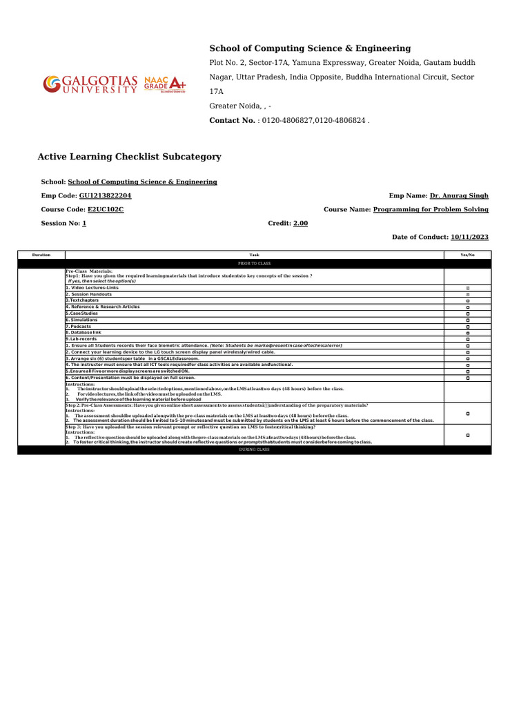 checklist formate | PDF | Learning | Educational Technology