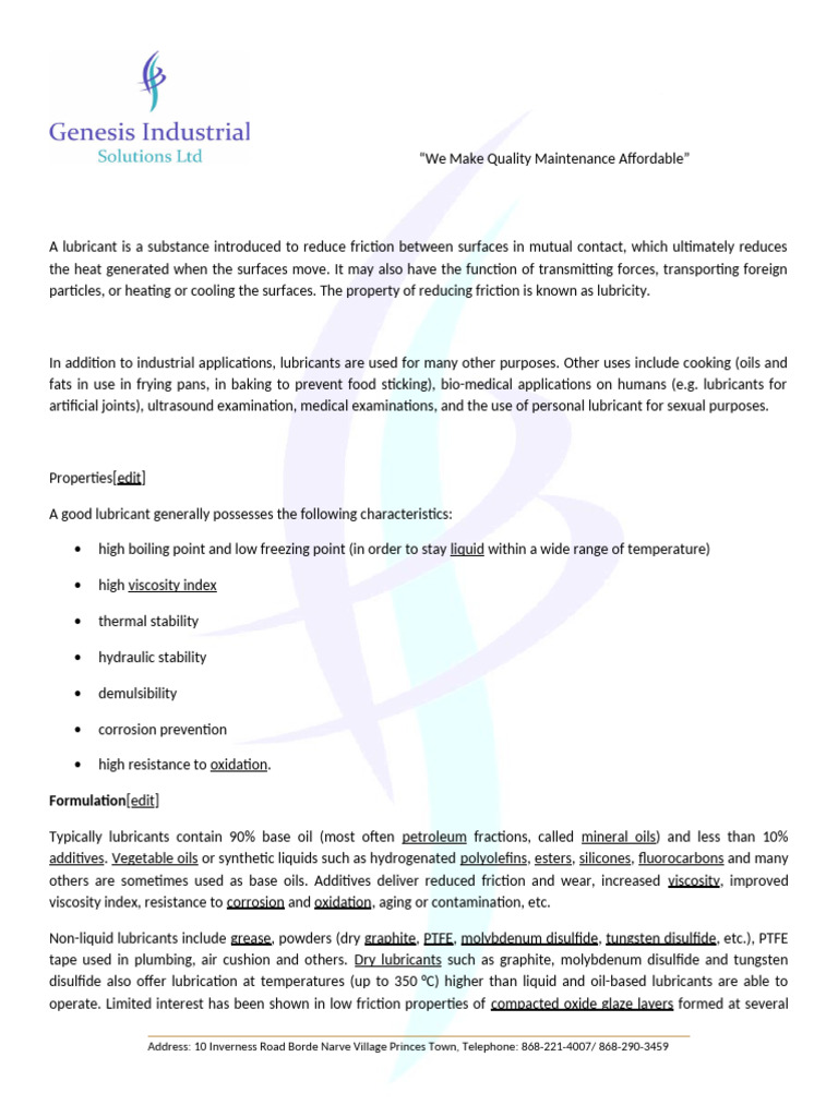 Presentation Lube Eng | PDF | Lubricant | Soft Matter