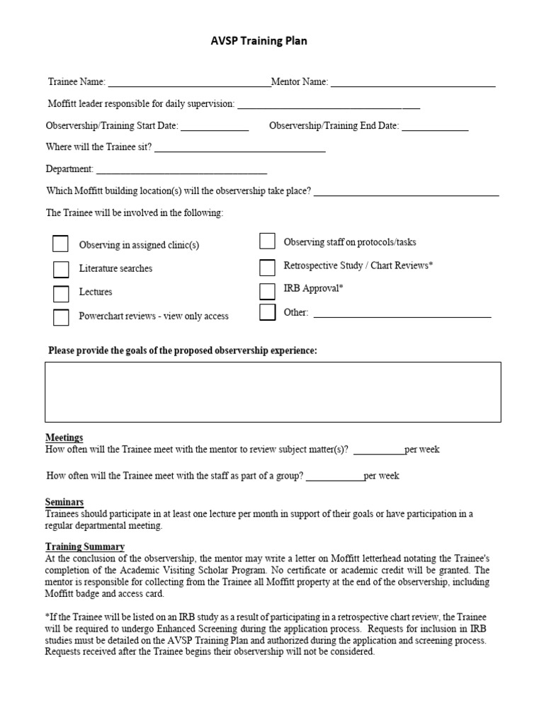 AVSP Observership Training Plan | PDF | Mentorship