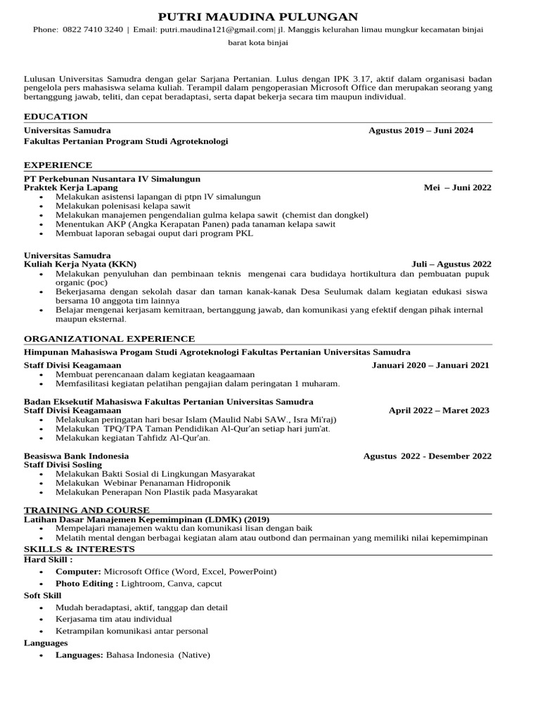 Putri Maudina CV | PDF