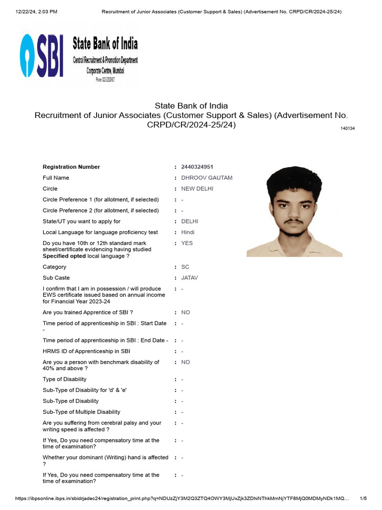 SBI Junior Associates Application Details | PDF