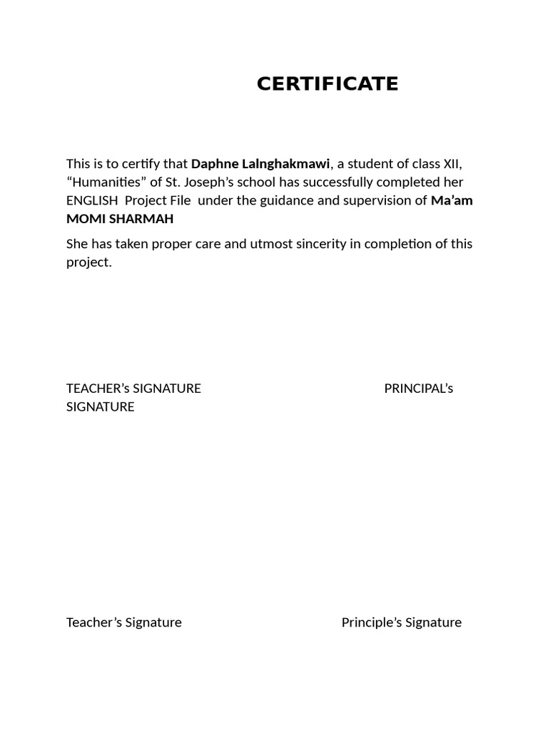 English Project Completion Certificate | PDF