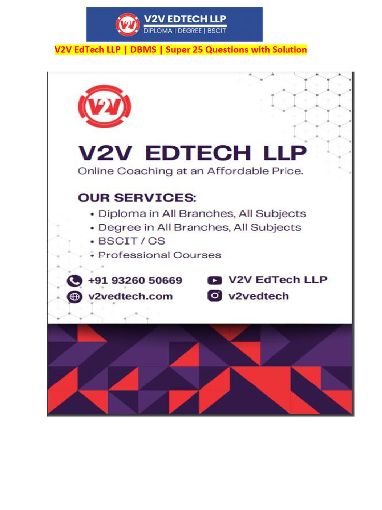 Sy Dip - Dbms Super 25 With Answer by Shivam Sir | PDF | Databases | Database Index