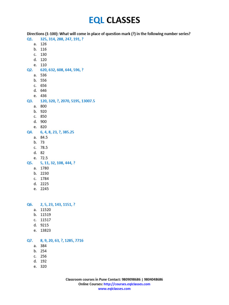Number Series Questions for Practice | PDF