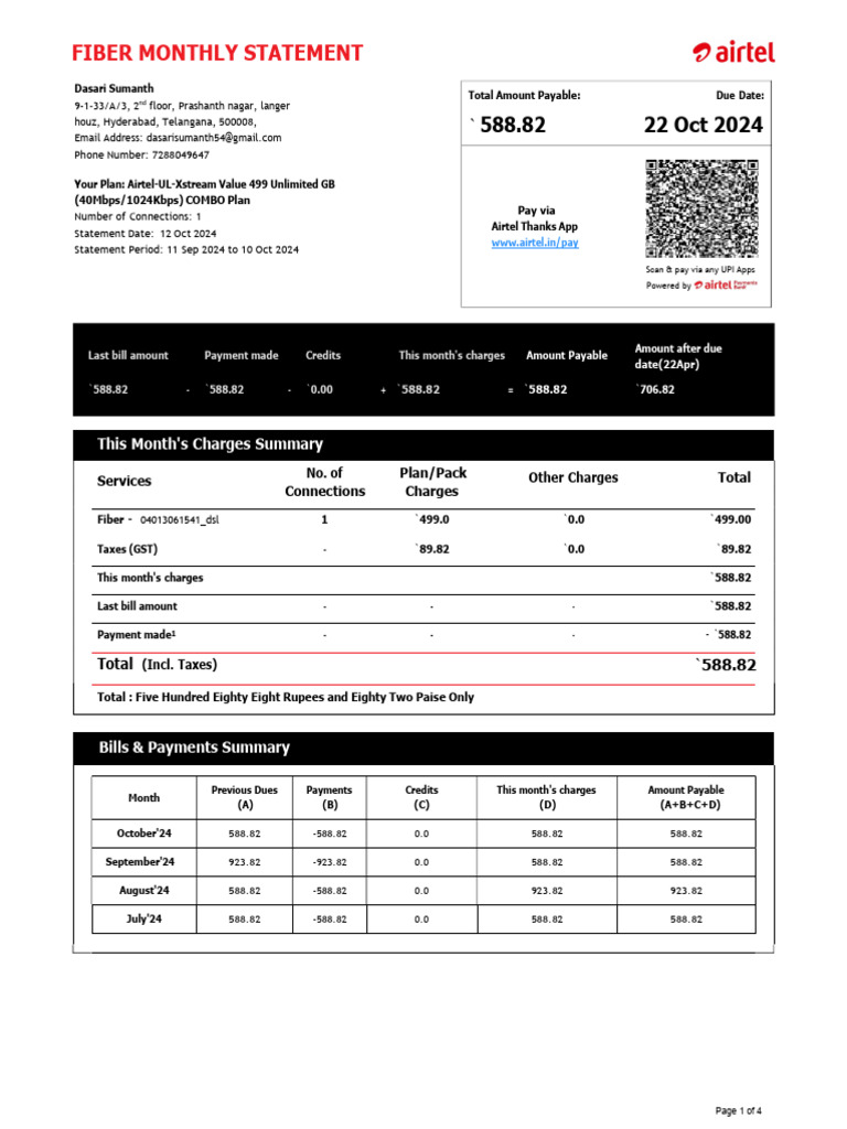Fiber Monthly Statement | PDF | Payments | Taxes