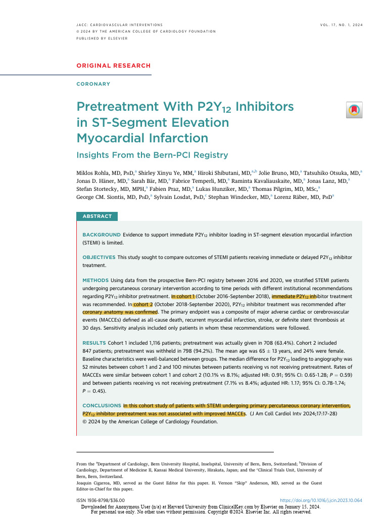 Pretreatment P2Y12i STEMI JACC 2024 | PDF | Myocardial Infarction ...