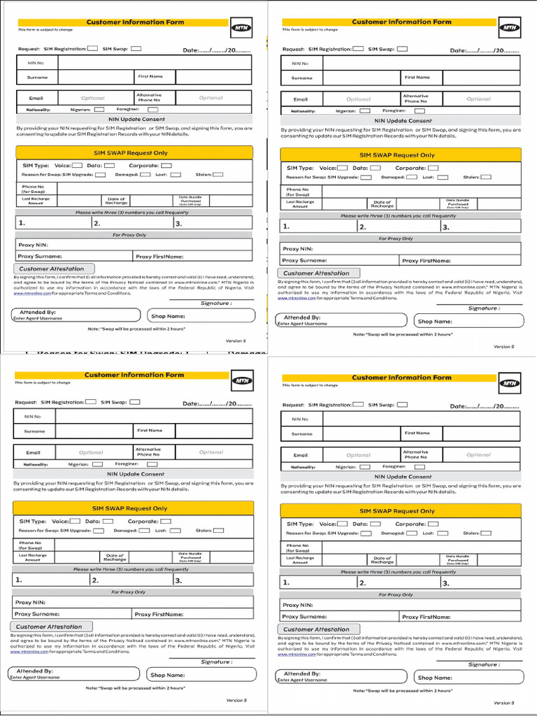 MTN SIM Registration and Swap Form | PDF