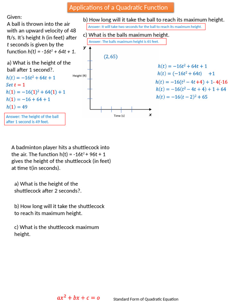 Applications of A Quadratic Functions | PDF