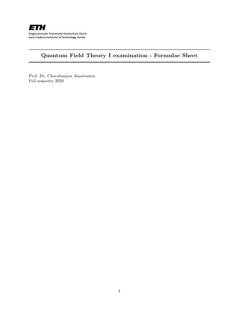 Quantum Field Theory Exam Formulae Sheet | PDF | Quantum Mechanics ...