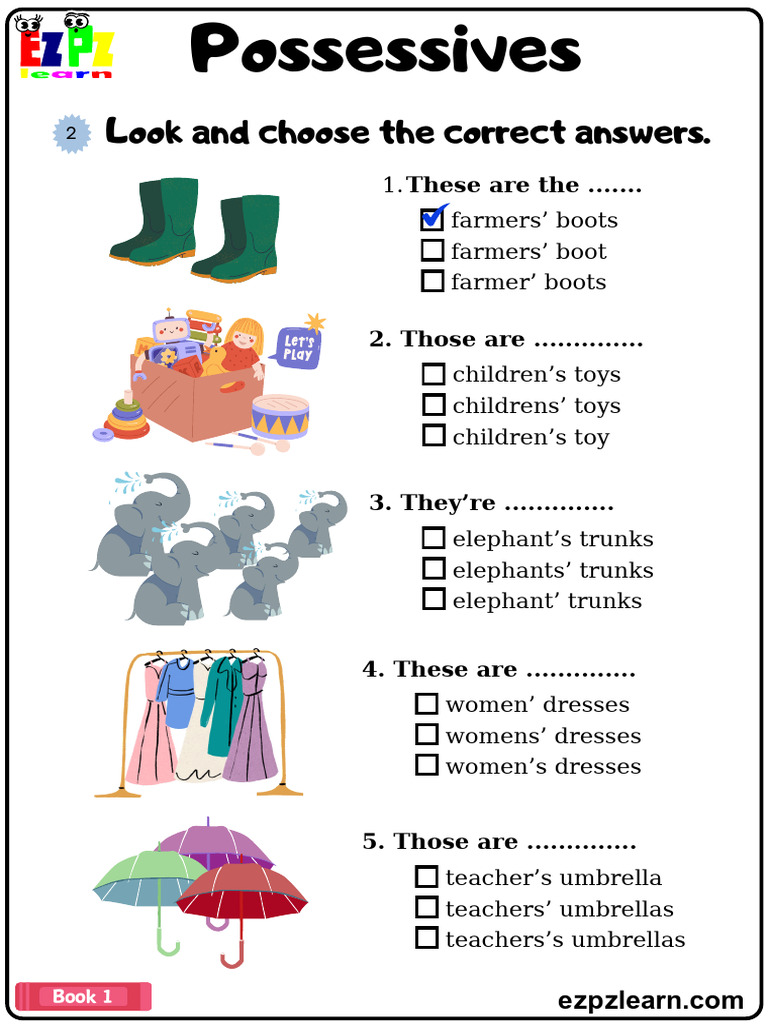 Possessives Look at The Pictures and Choose The Correct Answers Grammar Worksheet | PDF