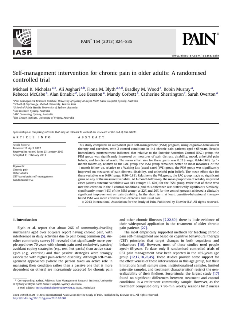 2013 Self-Management Intervention For Chronic Pain in Older Adults A ...