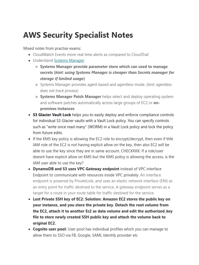 Aws Security Specialist Notes Pdf Computing Computer Engineering