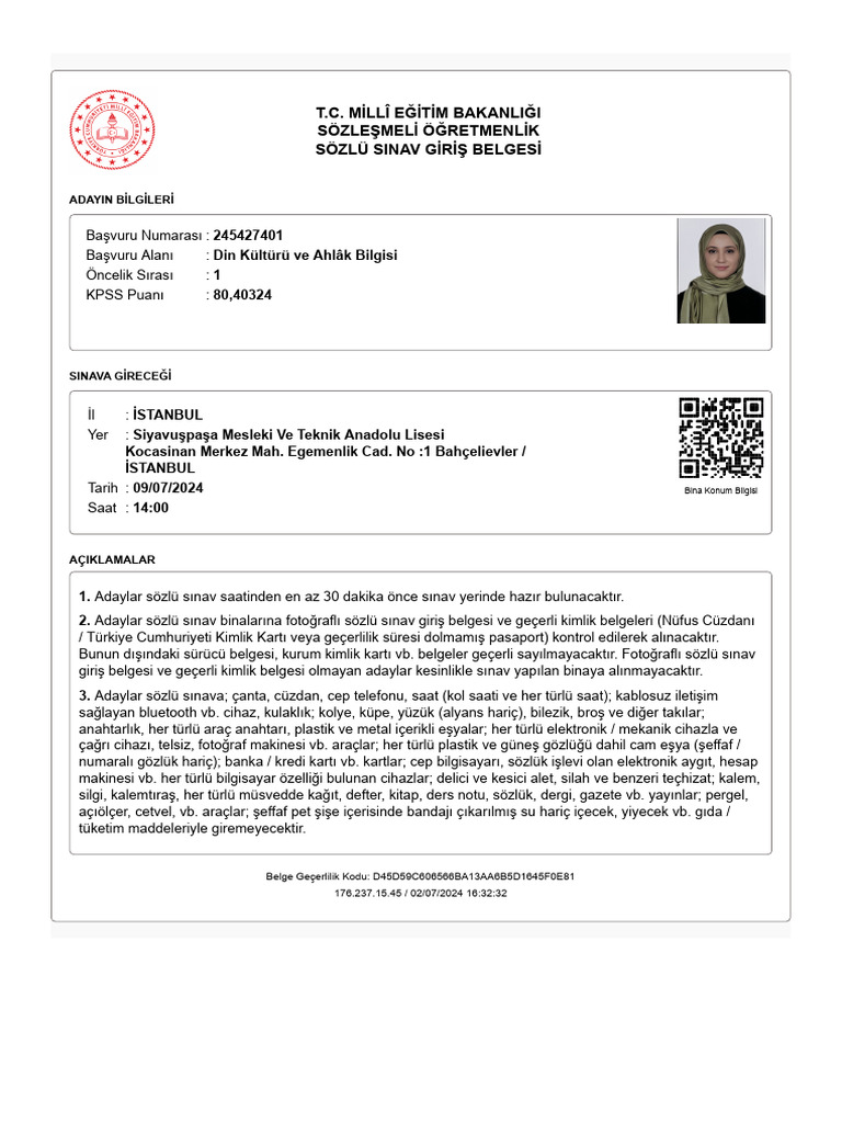 T.C. M Llî E T M Bakanli I Sözle MEL Ö Retmenl K Sözlü Sinav G R Belges | PDF