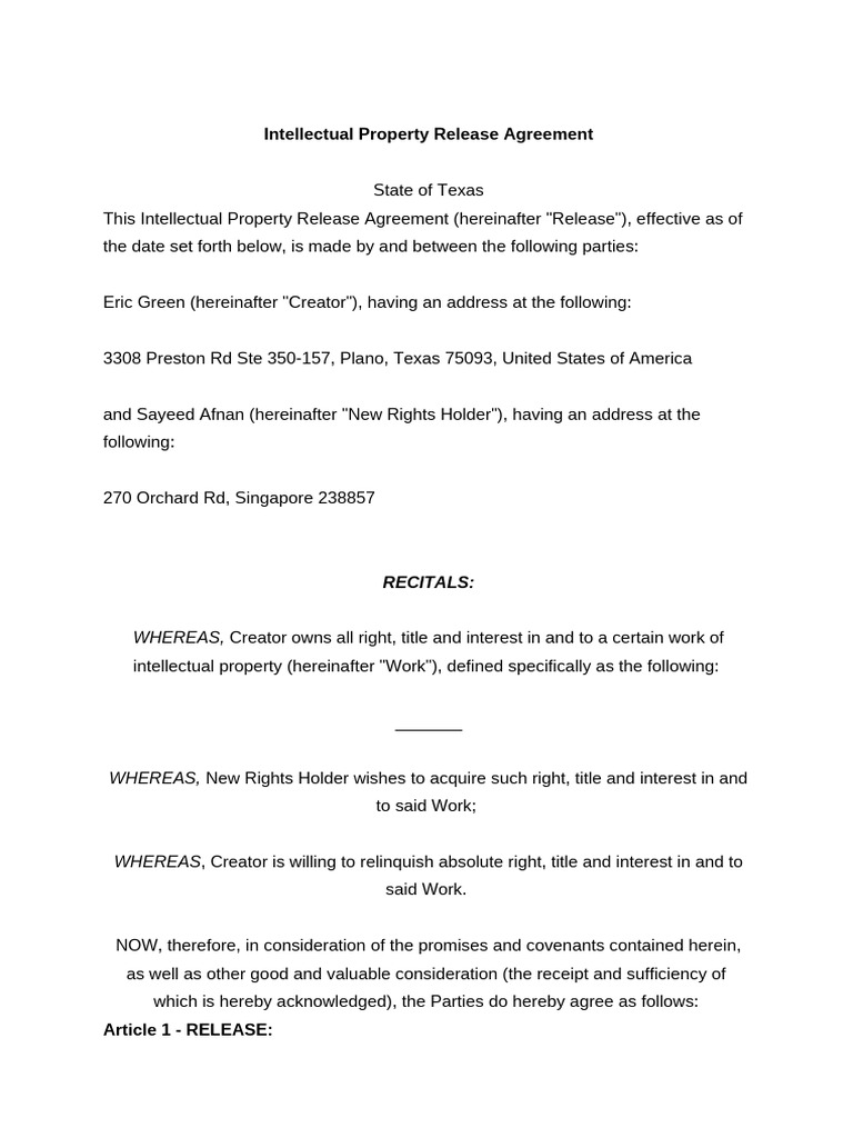 Intellectual Property Release Form | PDF | Public Law | Civil Law ...