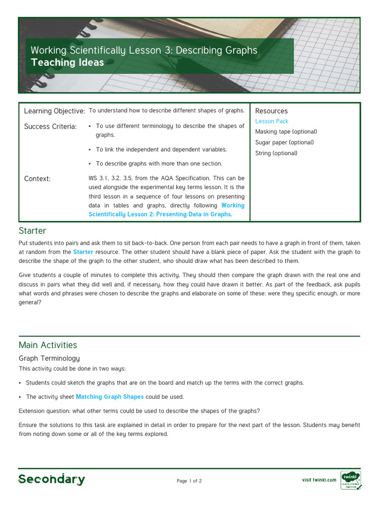 Working Scientifically Lesson 3 - Describing Graphs - Teaching Ideas ...