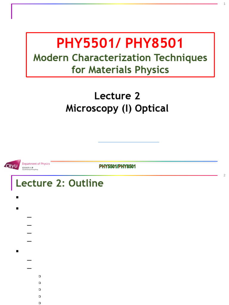 PHY5501 8501 Lecture2 OptMic 2020A | PDF | Microscope | Angular Resolution
