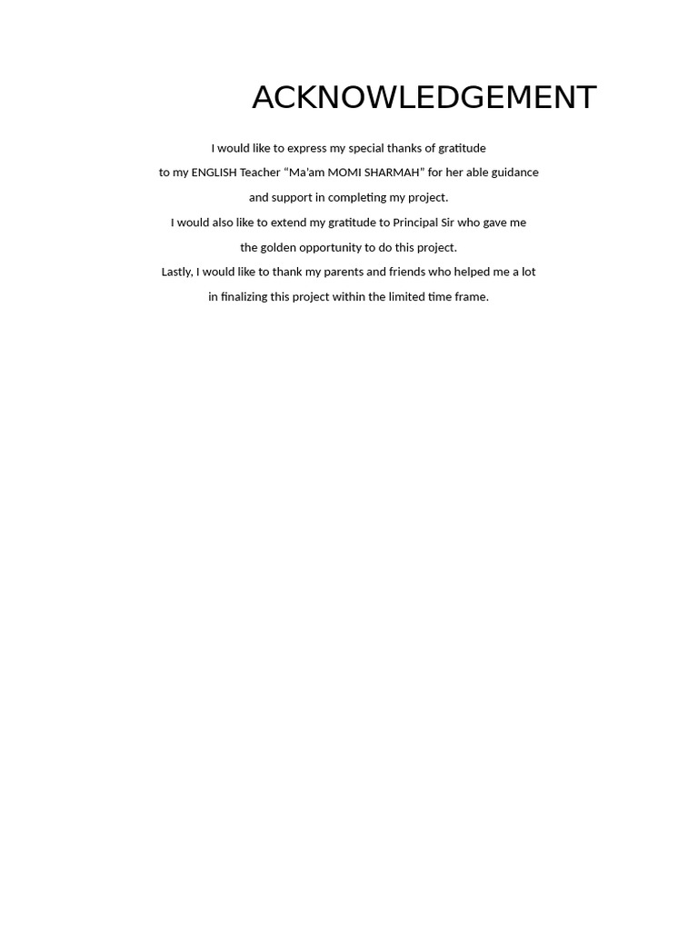 Acknowledgement for Project Completion | PDF