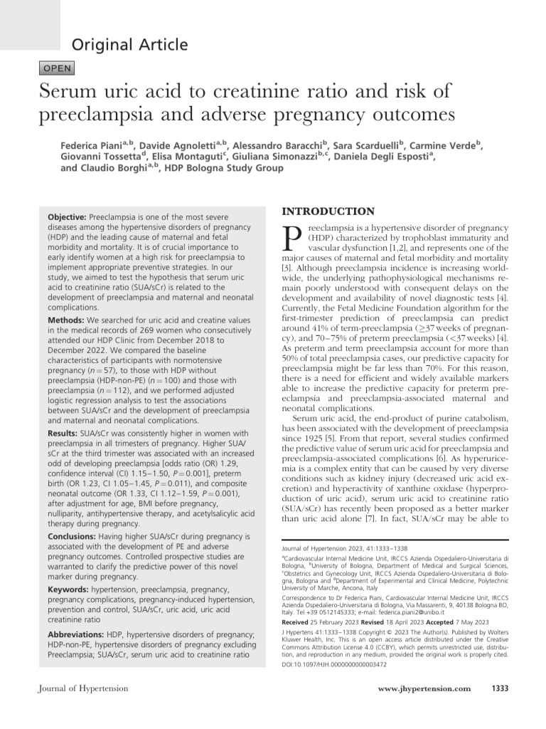 Preeclampsia Risk: Uric Acid Ratio | PDF | Childbirth | Medical Specialties