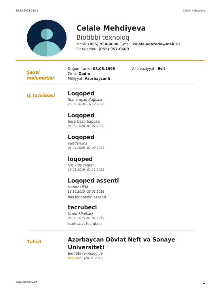 C?Lal? Mehdiyeva CV | PDF