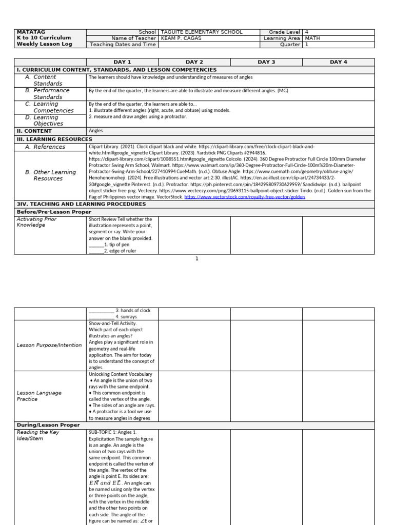 math q1w1 | PDF | Angle | Learning