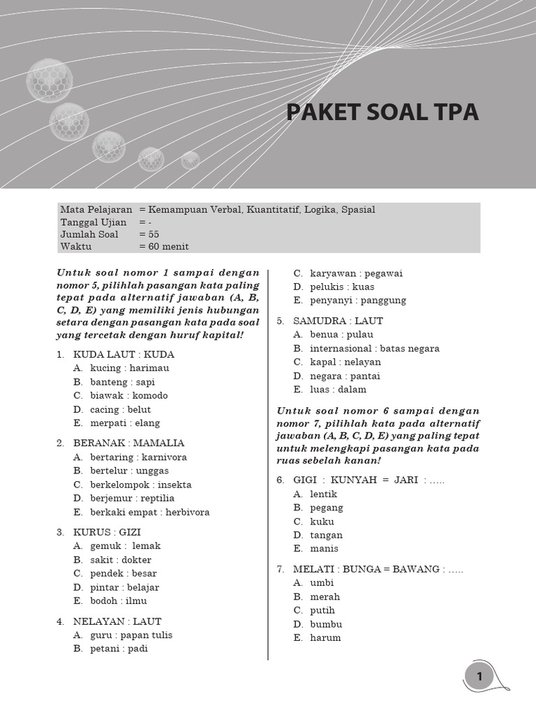 Paket Soal TPA Dan Pembahasan 2-1 | PDF