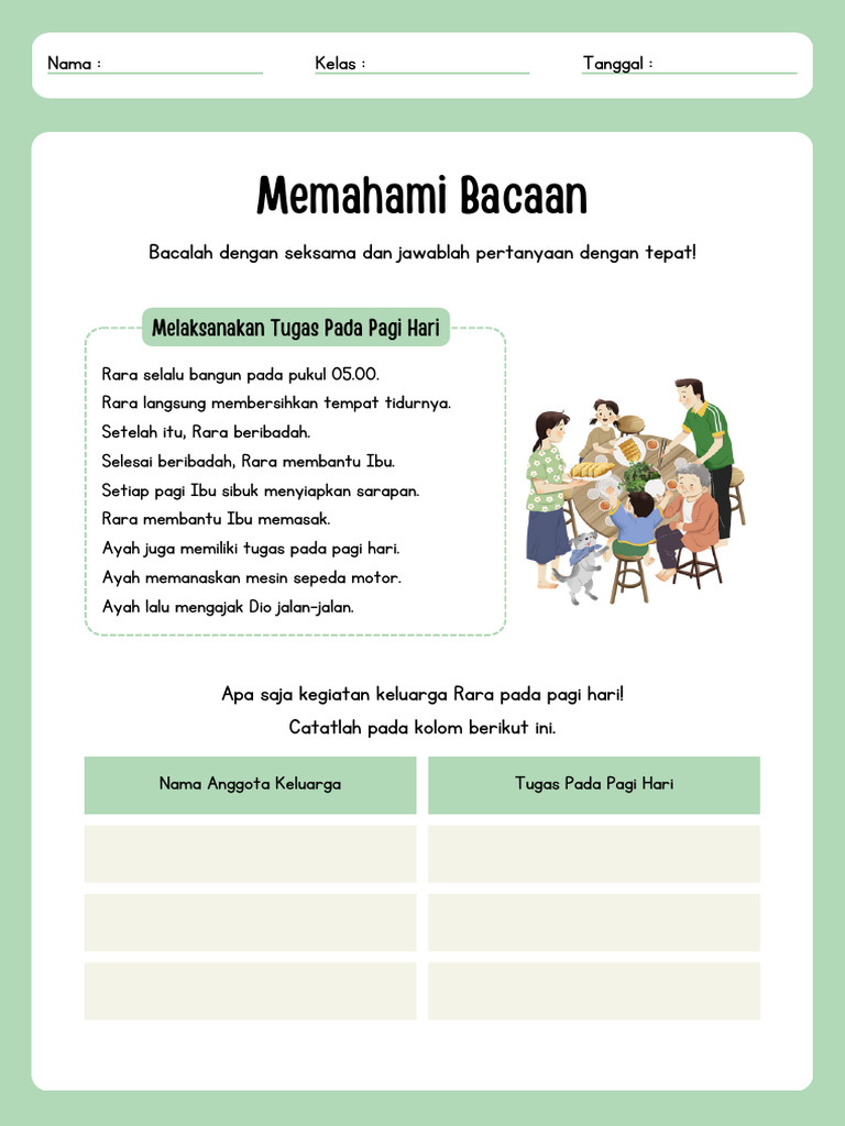 Memahami Bacaan Cerita Lembar Kerja Kelas 2 SD Hijau Ilustratif | PDF