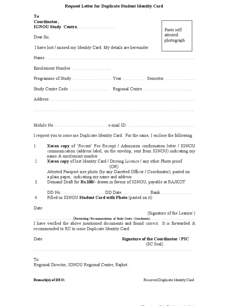 Request for Duplicate Student ID Card | PDF