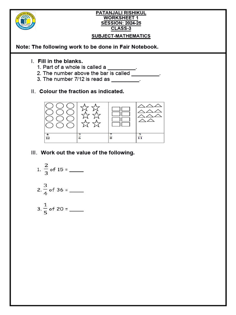 Class-3 Maths Worksheet 1 1 | PDF