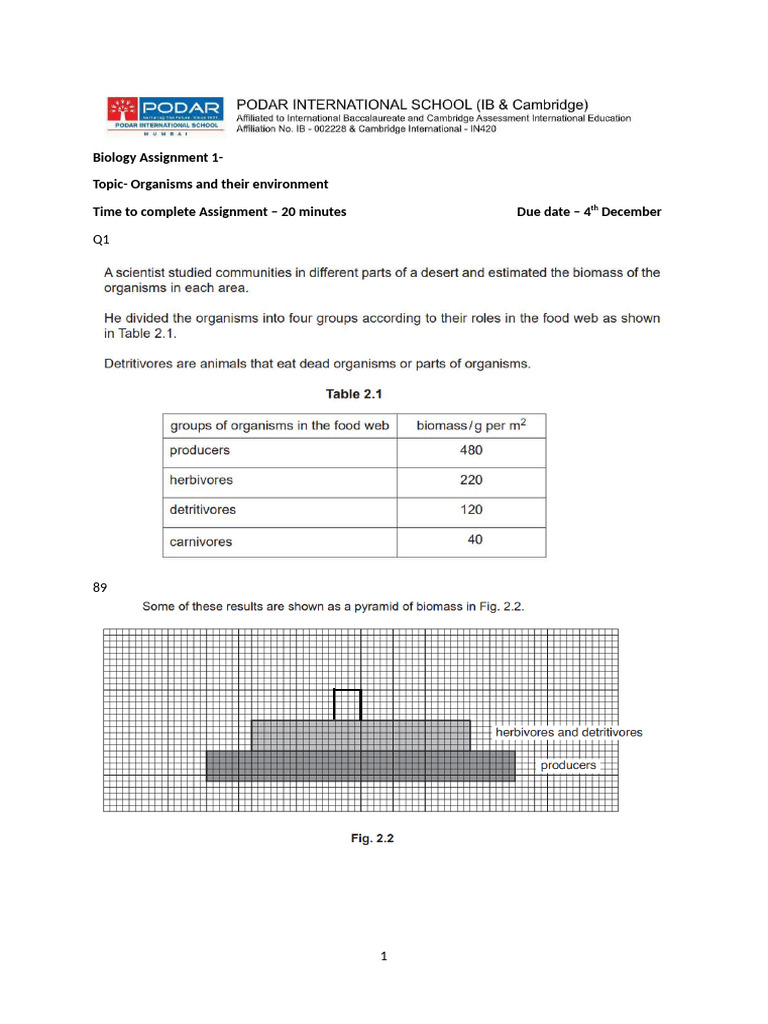 Biology Assignment 1 - 2nd December 2024 | PDF