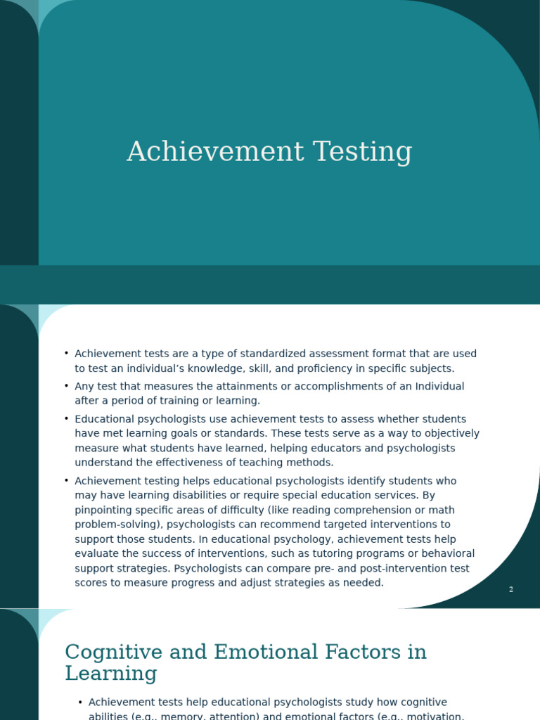 Achievement Testing | PDF | Educational Psychology | Learning Disability