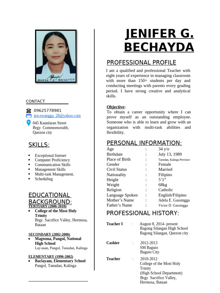 JENIFER GASSINGGA BECHAYDA Jpeg | PDF | Teachers | Learning