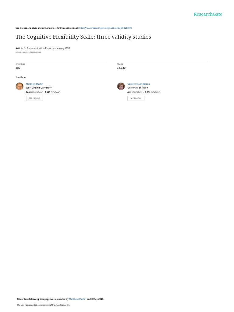 The Cognitive Flexibility Scale Three Validity Studies | PDF
