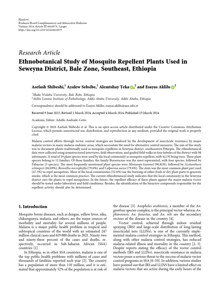 ethnobotanical studies on plant-based repellent | PDF | Mosquito Net ...