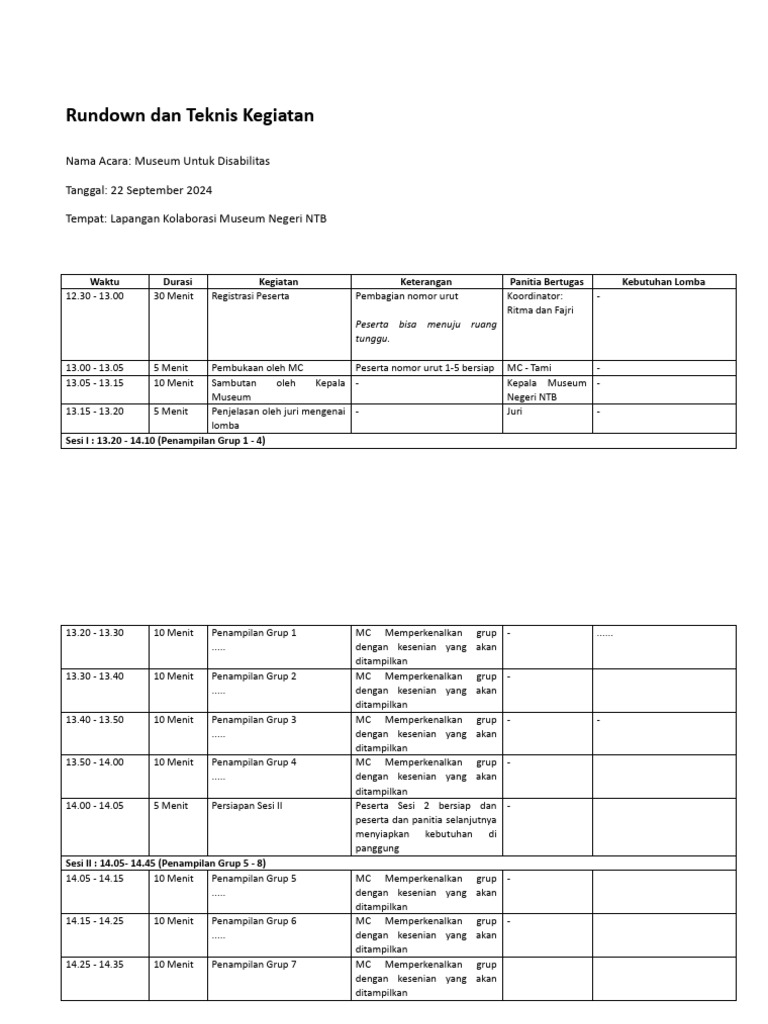 Rundown Dan Teknis Kegiatan | PDF