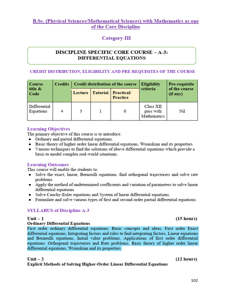 DSC Differential Equations | PDF | Equations | Ordinary Differential ...