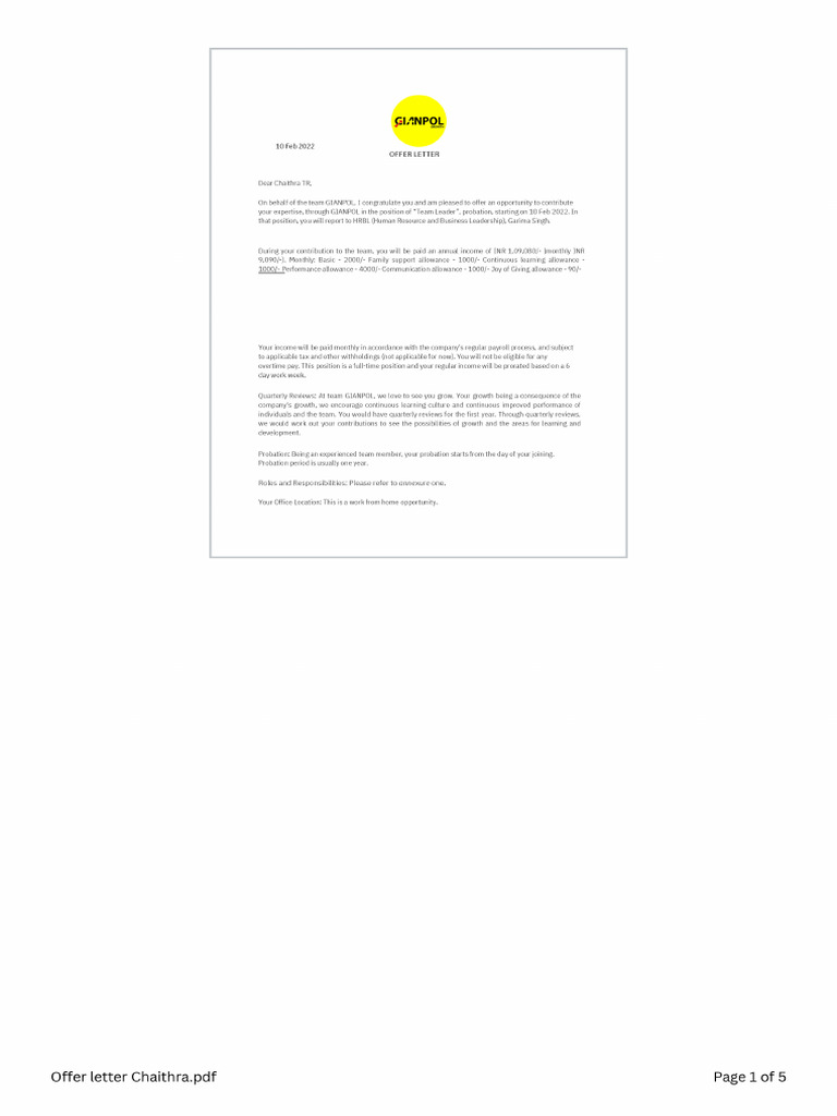 Offer Letter Chaithra - PDF - 20250117 - 181055 - 0000 | PDF