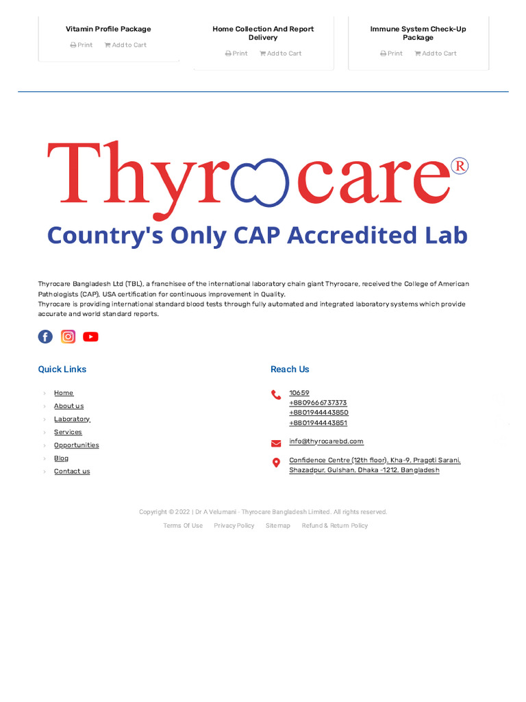 Health Screening - Thyrocare Bangladesh Limited - Accredited - Networked - Barcoded | PDF