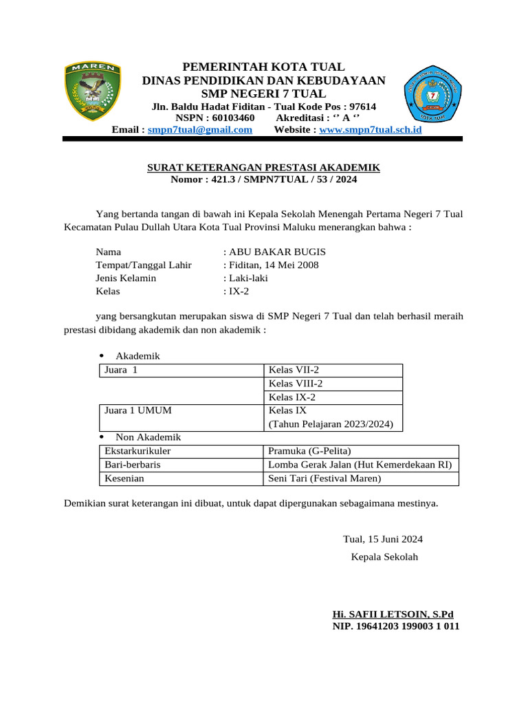 SKET. PRESTASI AKADEMIK | PDF