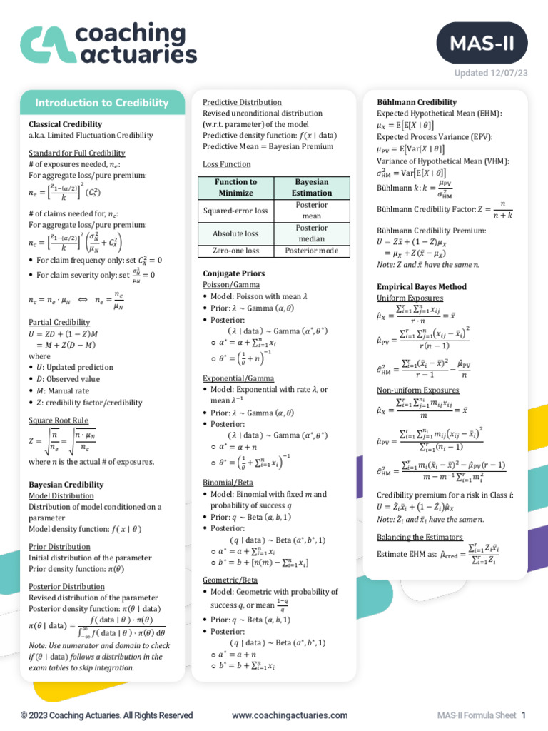 MAS-II formula sheet | PDF | Errors And Residuals | Estimator