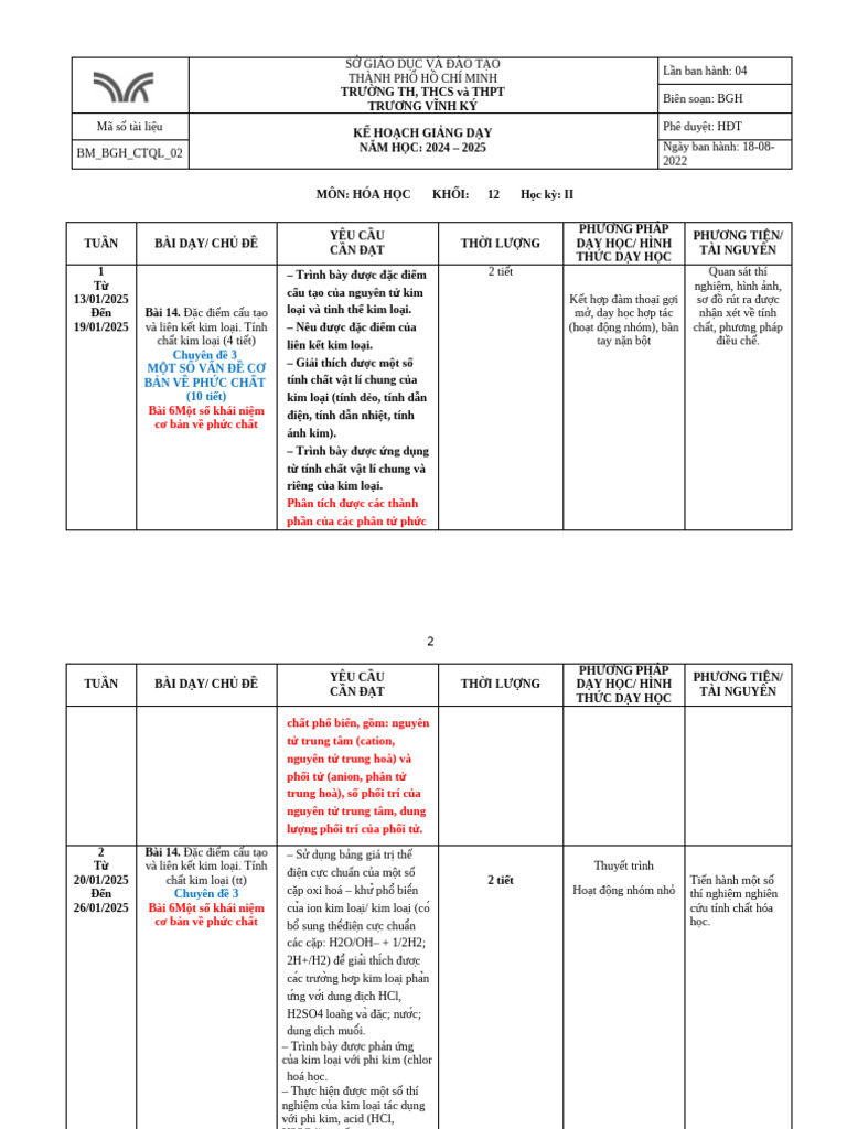 Khgd-Hkii-Hoa 12 (2024-2025) | PDF
