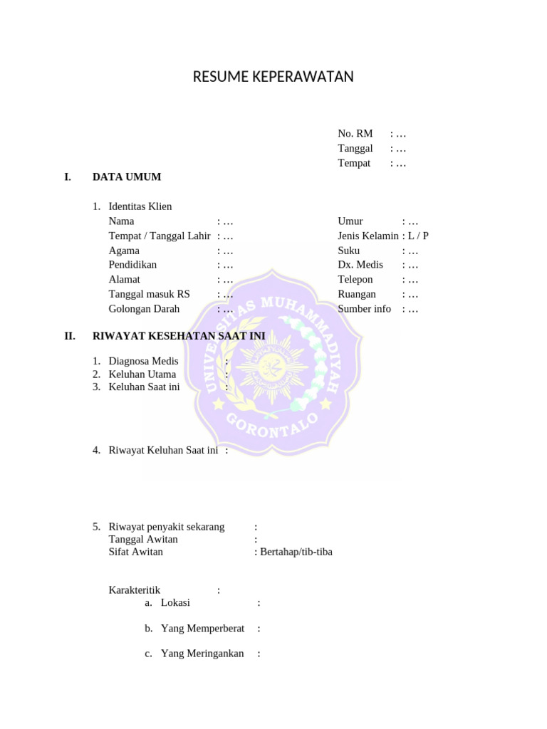 Resume Keperawatan Pasien Lengkap | PDF