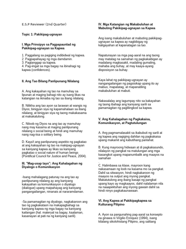 Esp Quarter 2 Reviewer Grade 8 | PDF