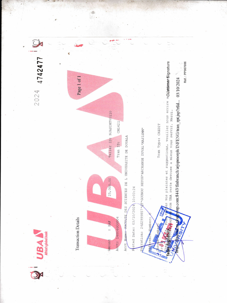 Reçu de Paiement UBA 2 | PDF