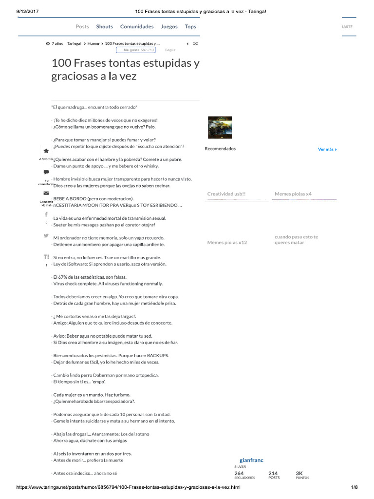 100 Frases Tontas Estupidas y Graciosas A La Vez | PDF