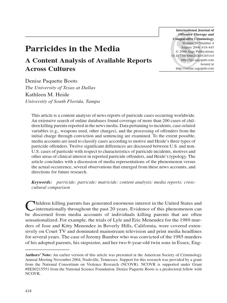 Parricides in The Media - A Content Analysis of Available Reports ...