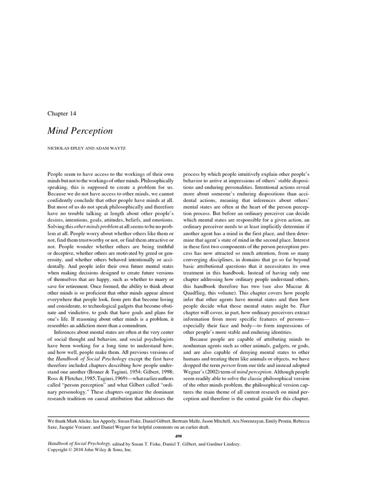 Mind Perception (2010) | PDF | Mind | Intention
